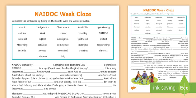 FREE! - NAIDOC Week Cloze Worksheet | Australian Resources