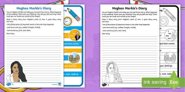 KS1 Meghan Markle's Diary Writing Differentiated Worksheets