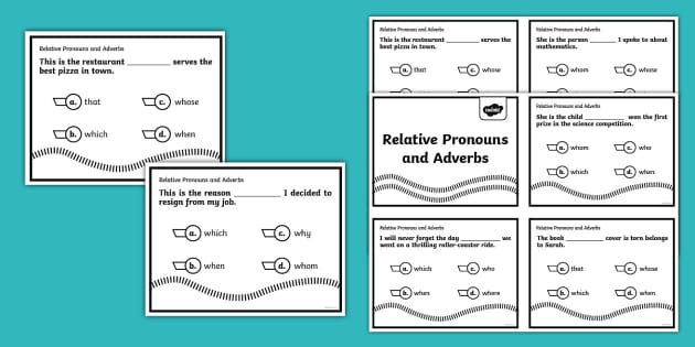 Fourth Grade Relative Pronouns and Adverbs Task Cards