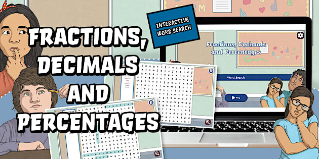 Fractions, Decimals and Percentages Vocabulary Interactive Word Search