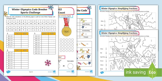 FREE! - Winter Olympics 2022 Intermediate Math Pack - Grades 4-6