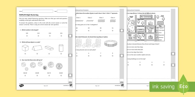 NAPLAN Style Numeracy Year 3 Example Test Set 2 Exam Questions Pack ...