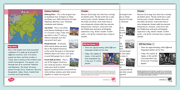 Asia Fact File - Twinkl Geography Fact File (teacher made)