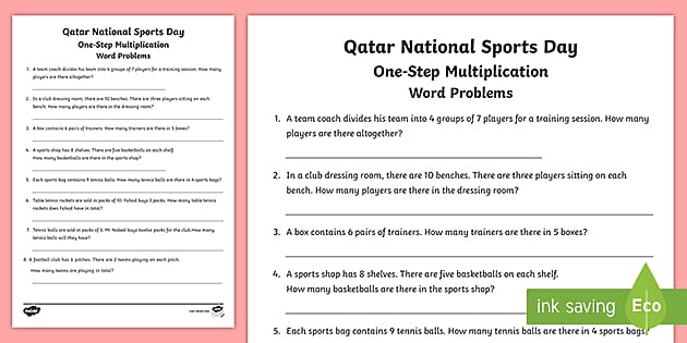 Qatar Sports Day One-Step Multiplication Word Problems