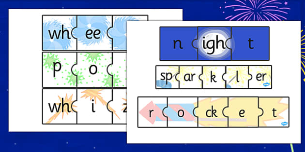 Bonfire Night Firework Words Jigsaws (teacher made) - Twinkl