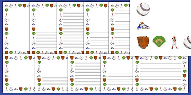 Blank and Lined Journal Writing Pages - Baseball Border