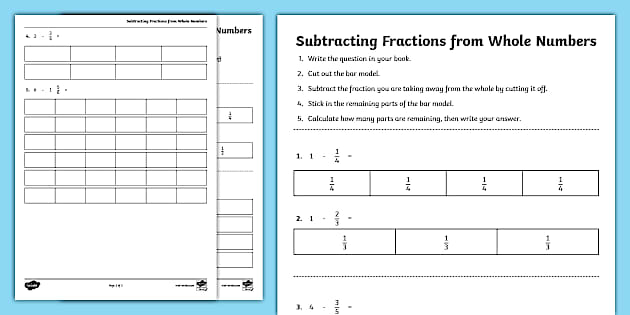 👉 Subtracting Fractions from Whole Numbers Activity Sheet