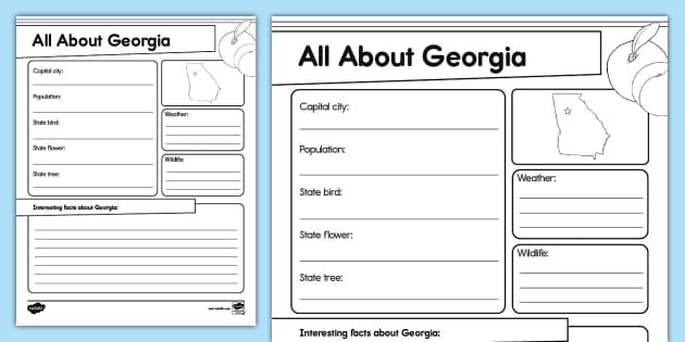 All About Georgia Research Worksheet for K-2nd Grade