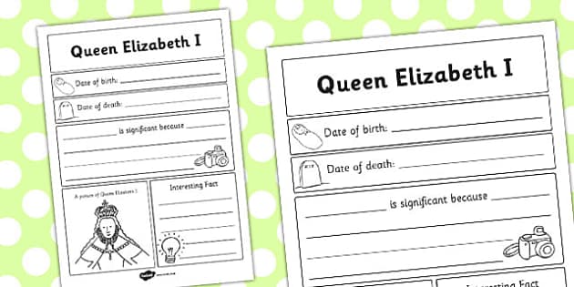 Elizabeth I Significant Individual Writing Frame - Twinkl