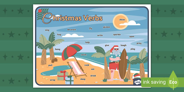 Australian Christmas Verbs Word Mat - Twinkl