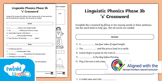 Linguistic Phonics Phase 3b 's' Crossword (professor feito)