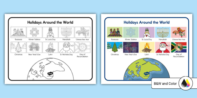 Holidays Around the World Word Mat (teacher made)