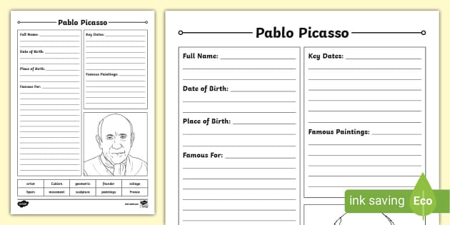 Pablo Picasso Fact File Writing Template - Twinkl