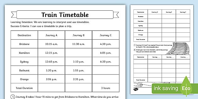 Train Timetable Worksheet - Teaching Resources - Twinkl