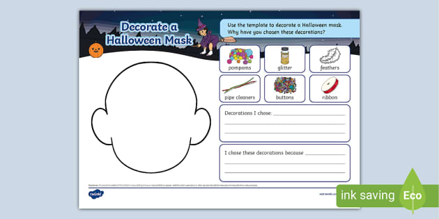 Decorate a Halloween Mask Worksheet (teacher made) - Twinkl