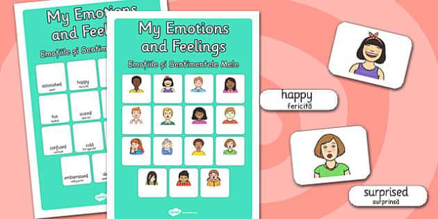 My Emotions and Feelings Vocabulary Matching Mat Romanian Translation
