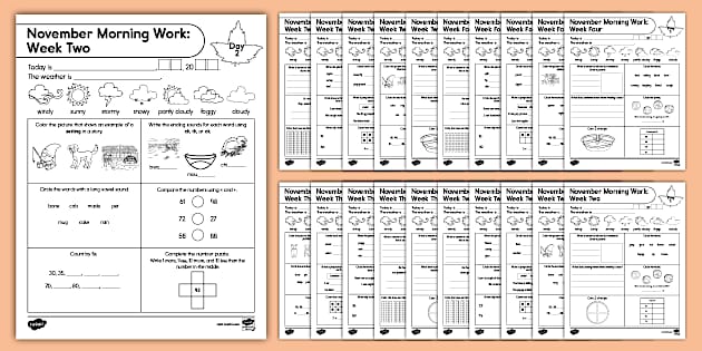 First Grade November Morning Work Bundle (Lehrer gemacht)
