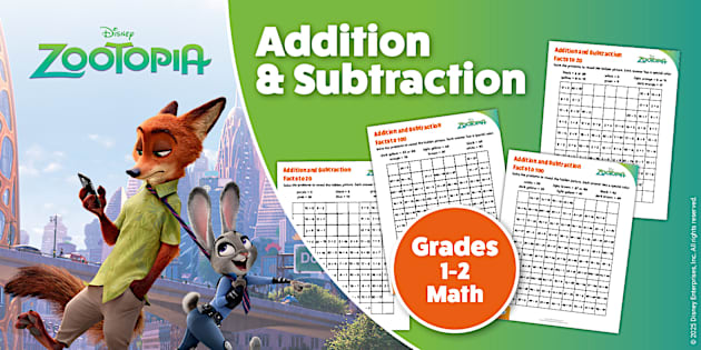 Zootopia: Addition and Subtraction to 100 Math Mosaic