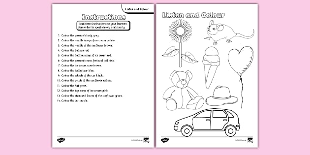 Listen and Colour Worksheet (teacher made) - Twinkl