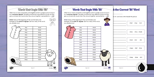 Initial Sh Words Worksheet Pack | Twinkl - Twinkl