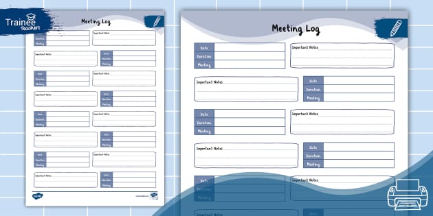 Trainee Teacher | Meeting Logs | Teacher Planner - Twinkl