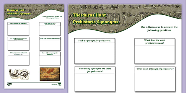 Prehistoric Synonyms Thesaurus Hunt Worksheet - Twinkl