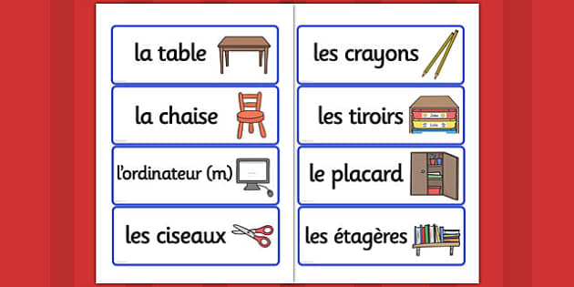 French School Equipment Vocabulary Cards (teacher made)