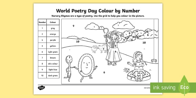 KS1 World Poetry Day Colour by Number (teacher made)