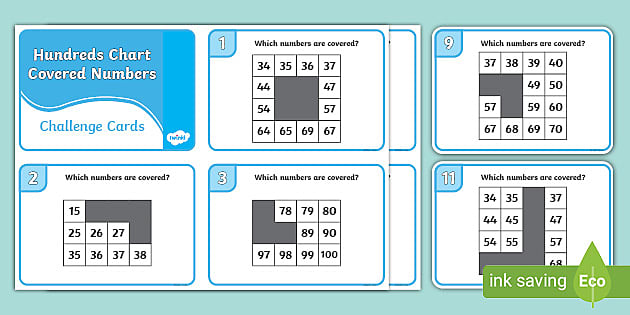 Hundreds Chart Covered Numbers Challenge Cards