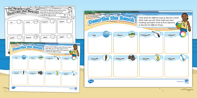 Beach Adjectives Worksheet (professor feito) - Twinkl Beach Adjectives Worksheet (professor feito) - Twinkl