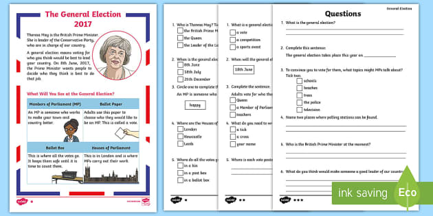 KS1 General Election Differentiated Reading Comprehension Activity