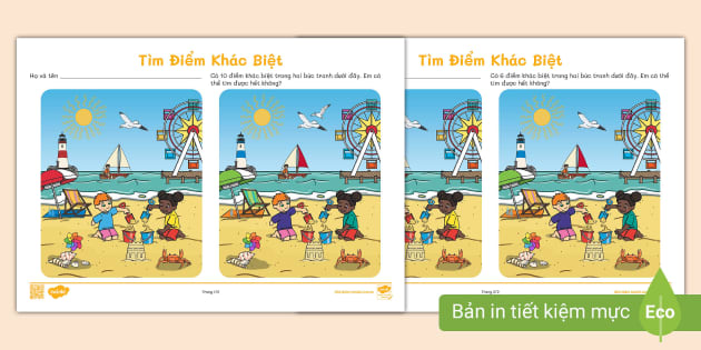 Trò Chơi Tìm Điểm Khác Biệt Chủ Đề Bãi Biển