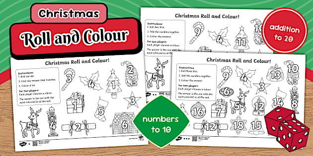 Roll and Colour Christmas Activity Sheet