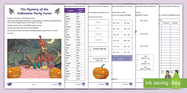 The Mystery of the Halloween Party Maths Mystery Game