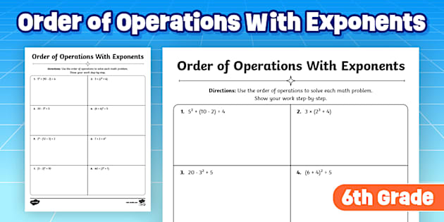 Sixth Grade Math Basic Skills Order of Operations With Exponents ...