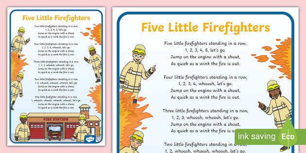 Five Little Firefighters Counting Song Sheet (teacher made)