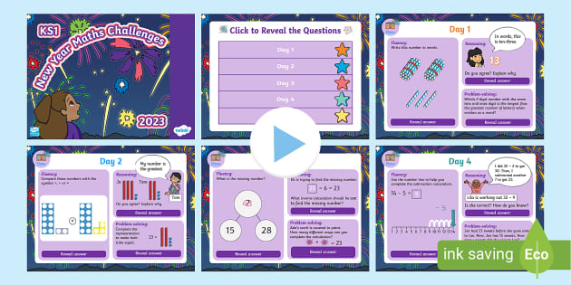 👉 KS1 New Years Maths Challenges PowerPoint 2023 - Twinkl