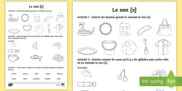 Feuille d'activités : Le son [s] (Hecho por educadores)