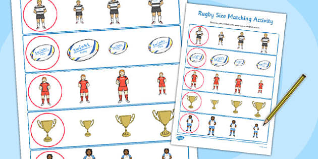 Rugby Size Matching Worksheets (Teacher-Made) - Twinkl