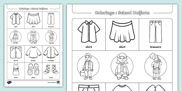 Coloriage : L'uniforme scolaire - Anglais LV