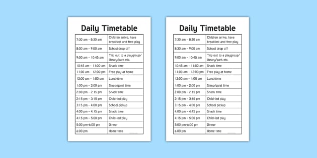 Childminder Daily Routine Template | Twinkl