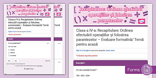 Clasa a IV-a: Recapitulare: Ordinea efectuării operațiilor