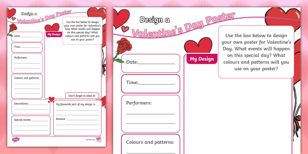 Design Your Own Valentine's Day Poster Worksheet - Twinkl