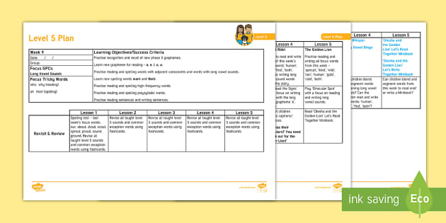 Level 5 Week 9 Weekly Plan (teacher made)