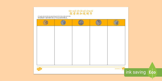 *Singapore Mandarin with Pinyin Exploring Coins Worksheet*