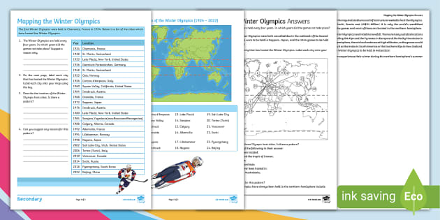 Mapping the Winter Olympics Activity Pack (Teacher-Made)