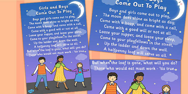 Boys and Girls Come Out to Play Song Poster - Twinkl