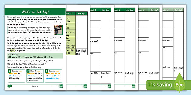 Supermarket Best Buys! Comparing Unit Rates - Paper Version (Stage 8)