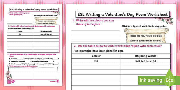 ESL Writing a Valentine's Day Poem Worksheet - Twinkl