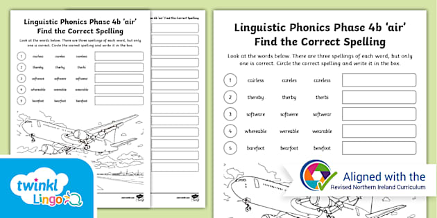 Linguistic Phonics Phase 4b 'air' Find the Correct Spelling